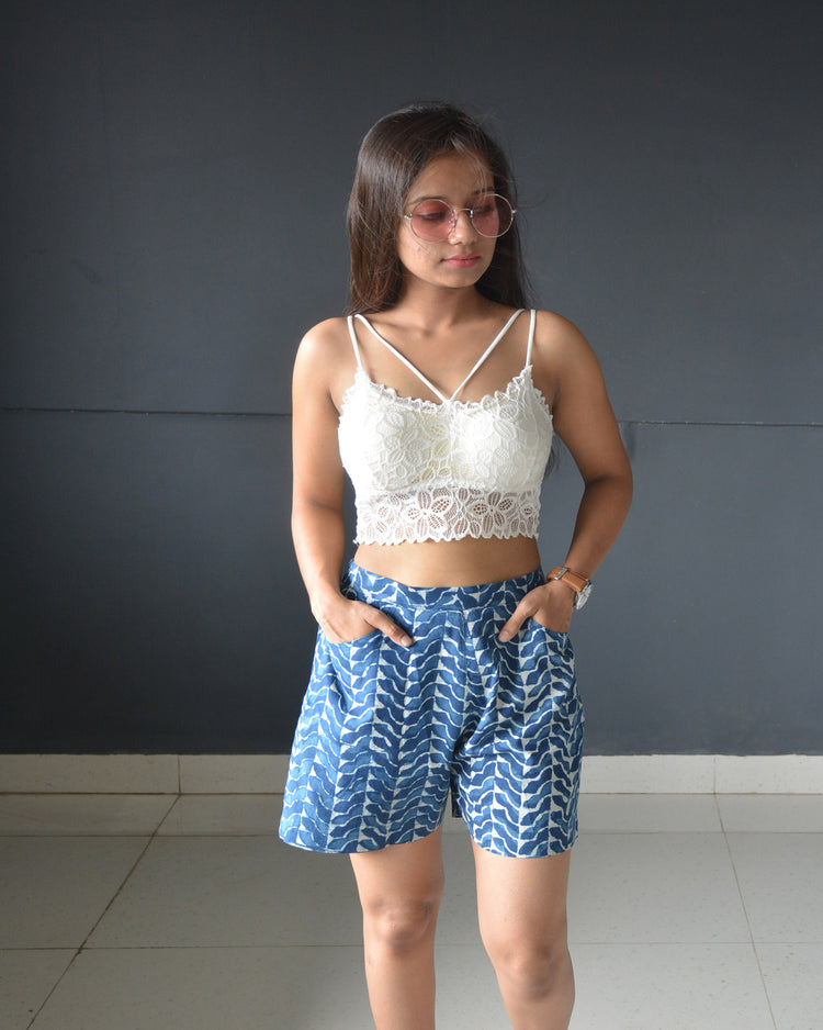 Indigo Funlines Handprint Cotton Shorts For Women – Expressions by UV